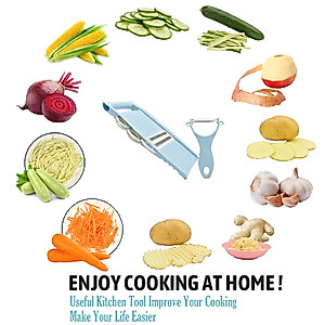 NACOLUS 5 in 1 Mandoline Slicer for Kitchen, Vegetable Slicer Multi Blade Potato Chip, Veggie Slicer, Vegetable Cutter, Julienne Shredder and peeler For Small Job In Kitchen Blue