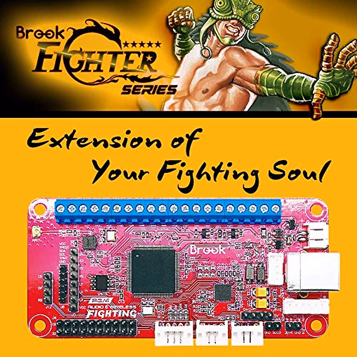 Brook Wireless Fighting Board - Pre-installed Header Version, For PS4/PS3/Switch/PC Consoles, Support 3D-VR, 3.5mm audio connector(PS4), Two analog sticks, Tournament mode, Touchpad and Turbo Function
