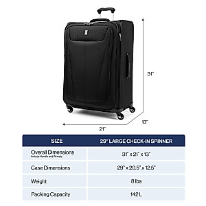 Travelpro Maxlite 5 Softside Expandable Checked Luggage with 4 Spinner Wheels, Lightweight Suitcase, Men and Women, Black, Checked Large 29-Inch