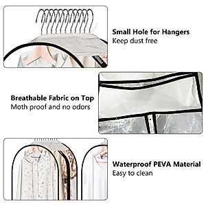 ANBOO 60" Long Garment Bags for Hanging Clothes, 10" Gusseted Waterproof All Clear Garment Bags for Storage, Hanging Garment Bag with Smooth Side Zipper for Shirts, Coat, Jacket, Dresses, 4 Pcs