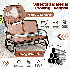 Tangkula 2 Person Patio Glider, Outdoor Swing Bench, Rocker Glider Loveseat Chair with Heavy-Duty Steel Frame, Breathable Seat Fabric, Rocking Lounge Chair for Poolside, Garden, Backyard, Porch
