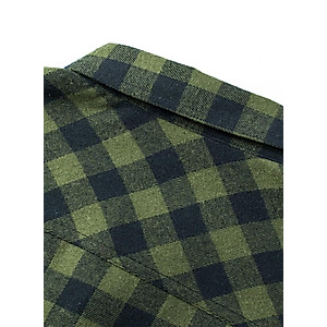 JMIERR Mens Flannel Shirts Casual Button Down Long Sleeve Cotton Plaid Business Dress Shirt with Pockets,US 46 (XL),Green