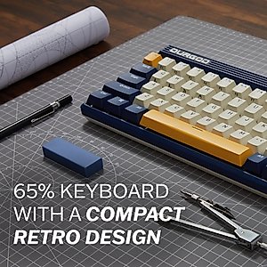 DURGOD Fusion Mechanical Retro Keyboard | 65% Layout | Wireless 2.4 GHz, Bluetooth 5.0, USB C | Doubleshot PBT | Up to 40 Days Battery Life | Windows, Android, iOS (Cherry MX Speed Silver, Navigator)