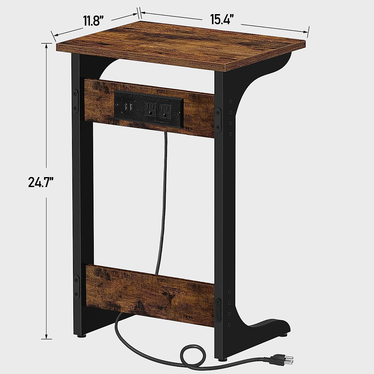 TUTOTAK Set of 2 C Shaped End Table with Charging Station, Tv Tray Table with 2 USB Ports and Outlets, Couch Table, Snack Table, Sofa Side Table for Small Spaces, Living Room, Bedroom TB01BB0442