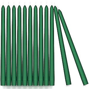 CANDWAX 10 inch Taper Candle Sticks Long Burning Set of 12 - Dripless Dinner Candles for Table Look Like Matte Metallic Candles and are Ideal for Any Occasion - Green Metallic Candles