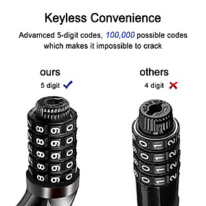 NDakter Bike Lock, 5-Digit Resettable Combination Bike Cable Locks, 4ft Long/0.472Inch Diamete High Security Anti Theft E-Scooter Lock with Mount for Bikes,Bicycles, E-Bike,Electric, Kids Scooter