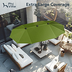 PHI VILLA 13ft Large Patio Umbrellas, Double-Sided Outdoor Market Rectangle Umbrella for Outside, Lime Green