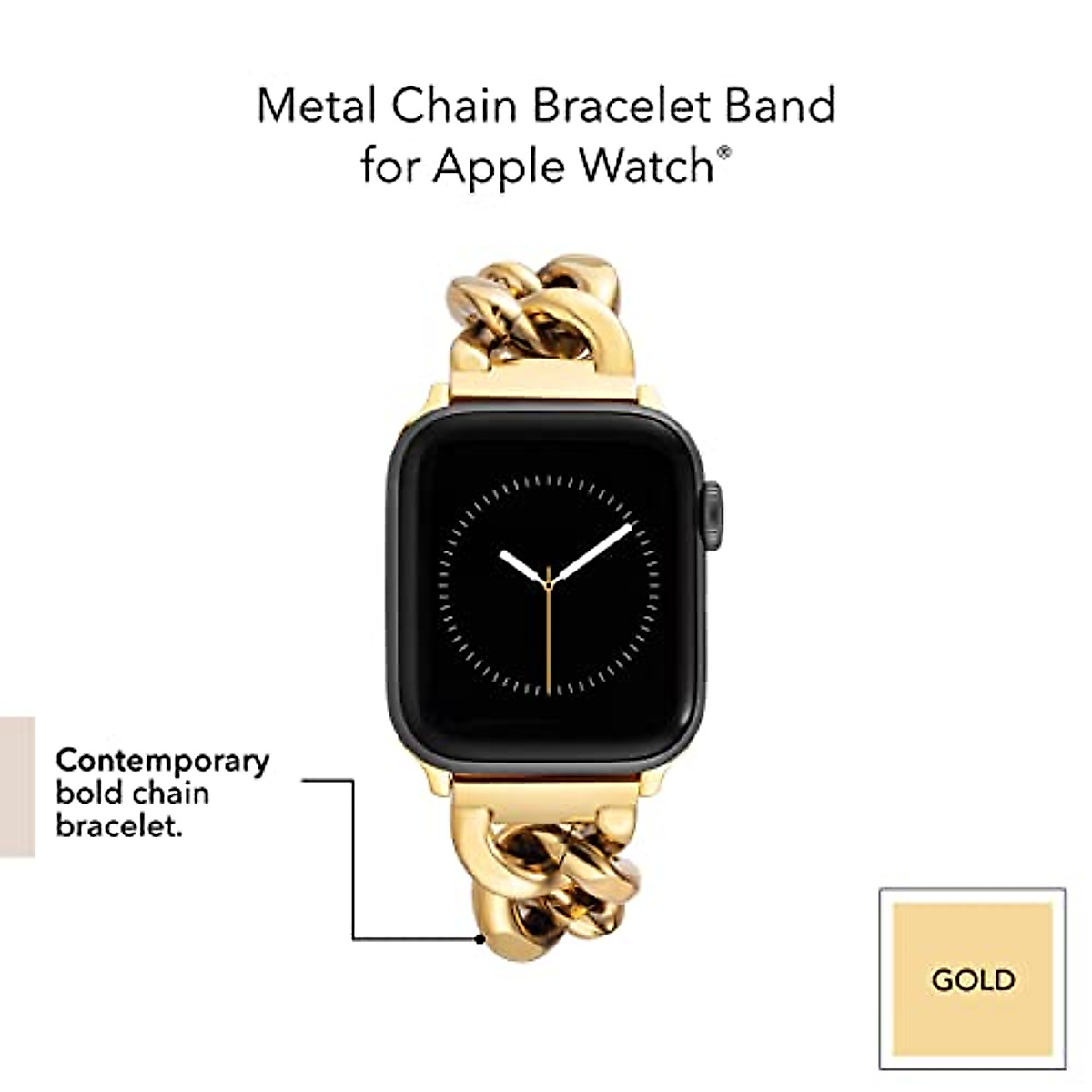 Anne Klein Fashion Chain Bracelet for Apple Watch, Secure, Adjustable, Apple Watch Replacement Band, Fits Most Wrists (38/40/41mm, Gold),WK-1016GPGP, Gold-Tone