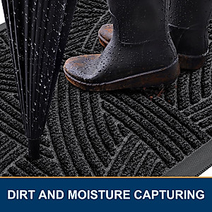 Smiry Front Door Mat Indoor Outdoor Entrance, Heavy Duty Natural Rubber Mat, Sturdy Trap Dirt and Moisture Outdoor Door Mat, Easy Clean Low Profile Patio Porch Entryway Mat, 29.5x17 Inch, Black