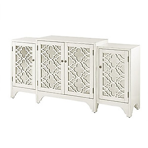 Madison Park Verona Media Console Cabinet - Modern Mid-Century, Quaterfoil Mirrored Door Design Buffet/Sideboard Accent Living Room Furniture, 68" Wide, White