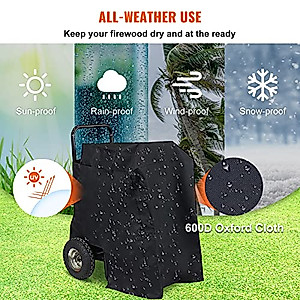 VEVOR Firewood Cart, 220 lbs Weight Capacity, Wood Carrier with Wheels, Binding Rope and Water-proof Tarp, Utility Log Rack for Storage or Move, Dolly Hauler for Indoor and Outdoor Fireplace, Black