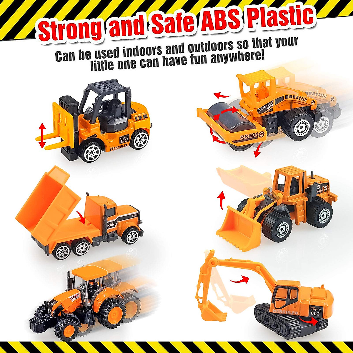 Diecast Construction Vehicle Set for Kids, Alloy Mini Model Construction Vehicle Dump Truck, Bulldozer, Roller, Tractor, Forklift, Excavator (6 Pack)