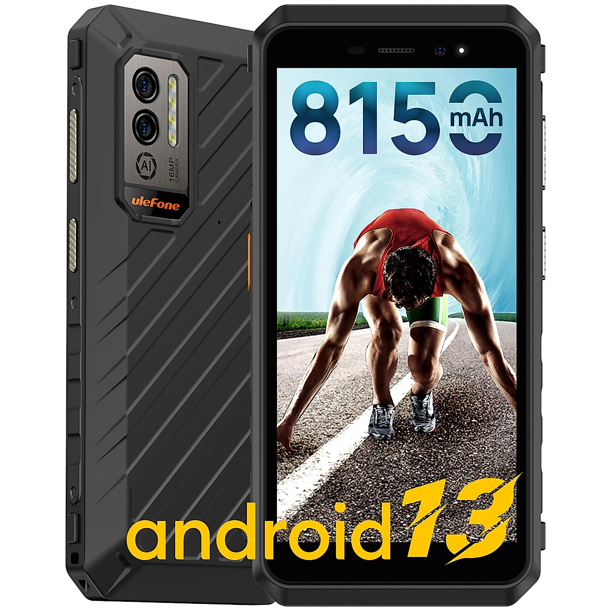 Ulefone Power Armor X11 Rugged Phones Unlocked, IP68/IP69K Waterproof Smartphone, Android 13, 8150mAh Battery, 8GB+32GB, 16MP AI Camera, 5.45'' HD+, 3 Card Slot, Dual 4G, Face Unlock, GPS, NFC