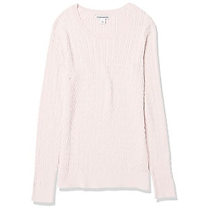 Amazon Essentials Women's Lightweight Long-Sleeve Cable Crewneck Sweater (Available in Plus Size), Light Pink, Large