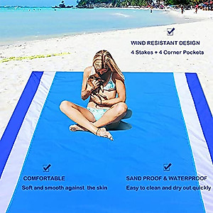 Gold Roc Sandless Beach Blanket & Waterproof Phone Pouch & Outdoor Survival Whistle, Extra Large Outdoor Picnic Mat, Pocket Camping Mat for Travel, Camping, Hiking (Blue, Large)