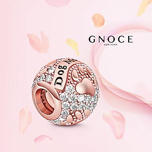 GNOCE Rose Gold Charms Sterling Silver Dog Mom Animal Charm Bead With Paw Prints Fit Bracelet/Necklace Jewelry Gift for Women Pet Lover