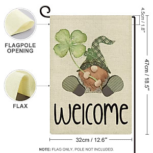 Welcome St Patrick's Day Green Shamrock Clovers Leaf Lucky Double Sided Garden Yard Flag 12" x 18", Irish Leprechaun Gold Pot Coin Rainbow Horseshoe Beers Decorative Garden Flag Banner for Outdoor Home-L13