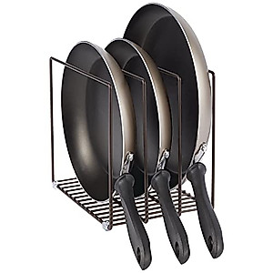 mDesign Steel Storage Tray Organizer Rack for Kitchen Cabinet - Divided Holder with 3 Slots for Skillets, Frying Pan, Pot Lids, Cutting Board, Baking Sheets - Concerto Collection - Bronze