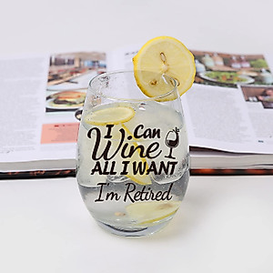 Jogskeor Retirement Gifts Stemless Wine Glass, Funny Retired Wine Glass for Coworker, Boss, Teacher, Doctor, Parents, Family or Best Friend, 15oz