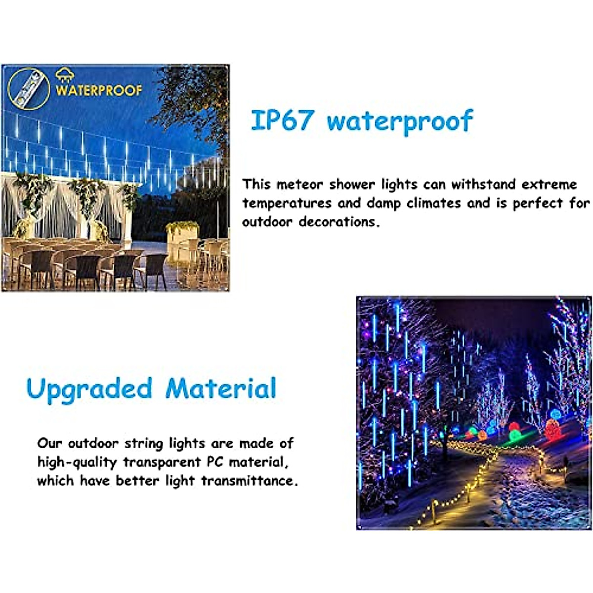 Misopily Meteor Shower Lights,Outdoor String Lights Christmas Lights,11.8 Inches 10 Tubes 240 LED Falling Rain Lights IP 67 Waterproof for Christmas Tree Decor Garden Yard,Blue