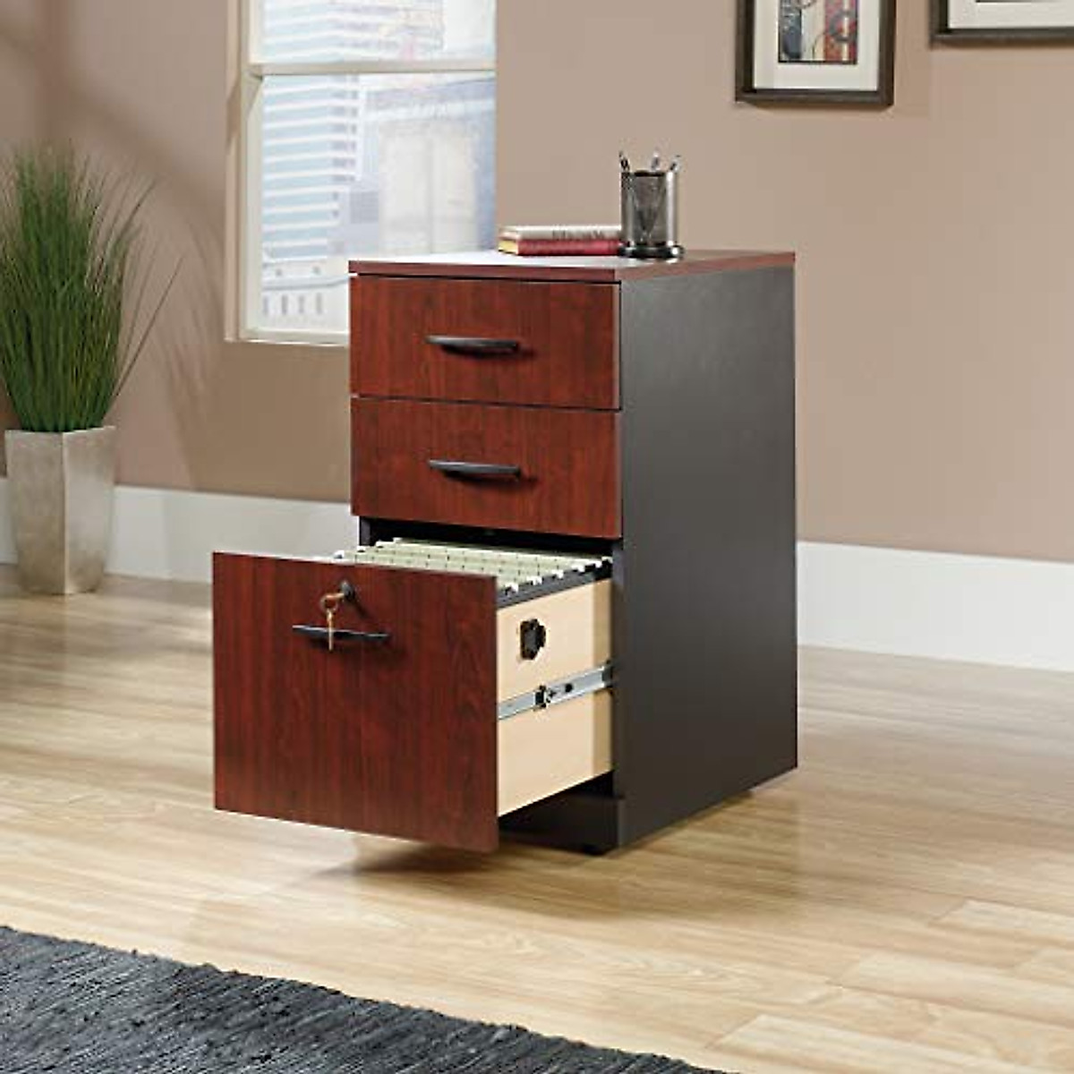 Sauder Via Pedestal, L: 15.55" x W: 19.45" x H: 28.54", Classic Cherry Finish