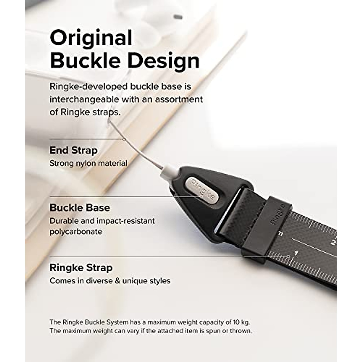 Ringke Hand Strap [Phone Wrist Strap] Designed for Camera Strap and Phone Strap, Adjustable Sturdy Universal Lanyard Compatible with Camera and Phone Case - Ruler Black