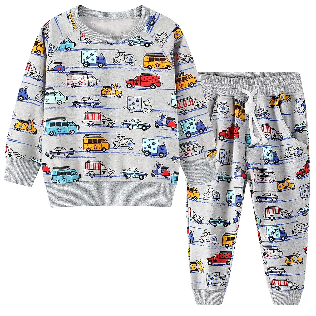 DDSOL Toddler Boy Clothes 2Pcs Vehicle Cars Sweatshirt and Jogger Sweatpant Set Kids Fall Winter Playwear Outfits 3T