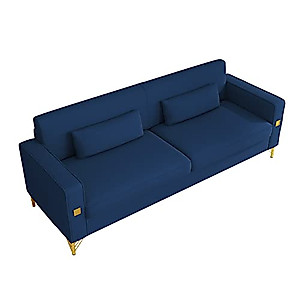 LostCat 85'' Velvet Sofa Couch Mid Century Modern Upholstered 3-Seater Loveseat with 2 Pillows and Armrest for Living Room, Apartment and Small Space, Retro Blue