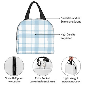DADABULIU Lunch Bag Plaid Blue Check Insulated Lunch Box Cooler Tote for Adults Kid Girl Women Work Office School Picnic Beach Reusable Lunchbox Over 3 Years Old
