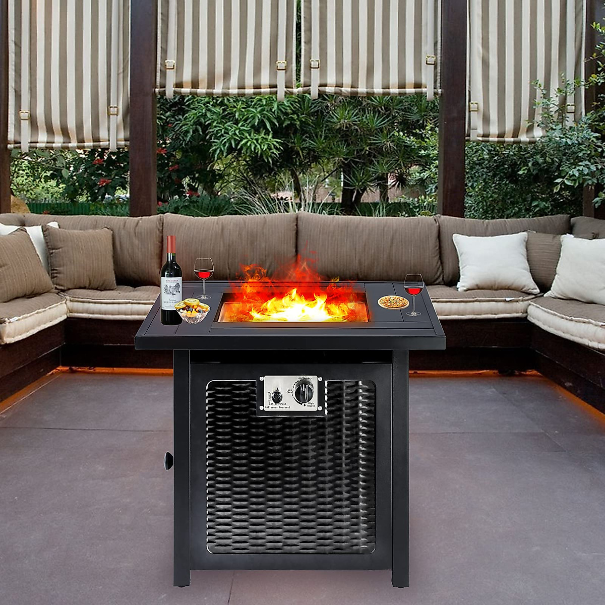 Aisender Outdoor Propane Fire Pit 28 Inch Gas Fire Pit Table, 50,000 BTU Square Fire Table with CSA Safety Certificate for Celebration and Party in The Garden, Backyard and Patio