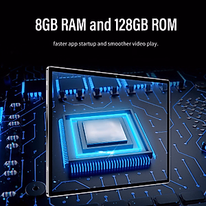 ciciglow 10.1 Inch HD Tablet, 8GB RAM 128GB ROM Android Tablet, Octa Core Office Tablet, 8MP+20MP Dual Camera, 1920x1200 IPS Display, 8800mAh, Support GPS, 5G WiFi (White)