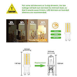 Makergroup Dimmable G9 LED Light Bulbs 120V, 35W T4 G9 Halogen Equivalent, Warm White 2700K 3000K for Crystal Chandeliers Lights, Accent,Pedant Lights,Wall Sconces,Ceiling Lights 6-Pack