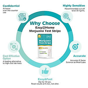 Easy@Home THC Test Strips: Urine Test Kit - Detect Metabolites in Urine with Cutoff Level 50ng/mL- 10 Pack ESTH-115