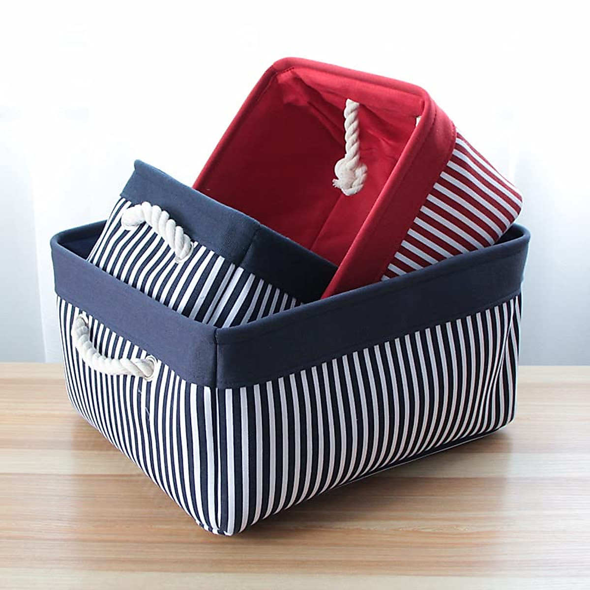 Queenie Wong 2 Pack Closet Canvas Fabric Storage Basket Storage Bins Organizing Baskets for Shelves, Closets, Laundry, Nursery, Decorative Baskets for Gifts Empty