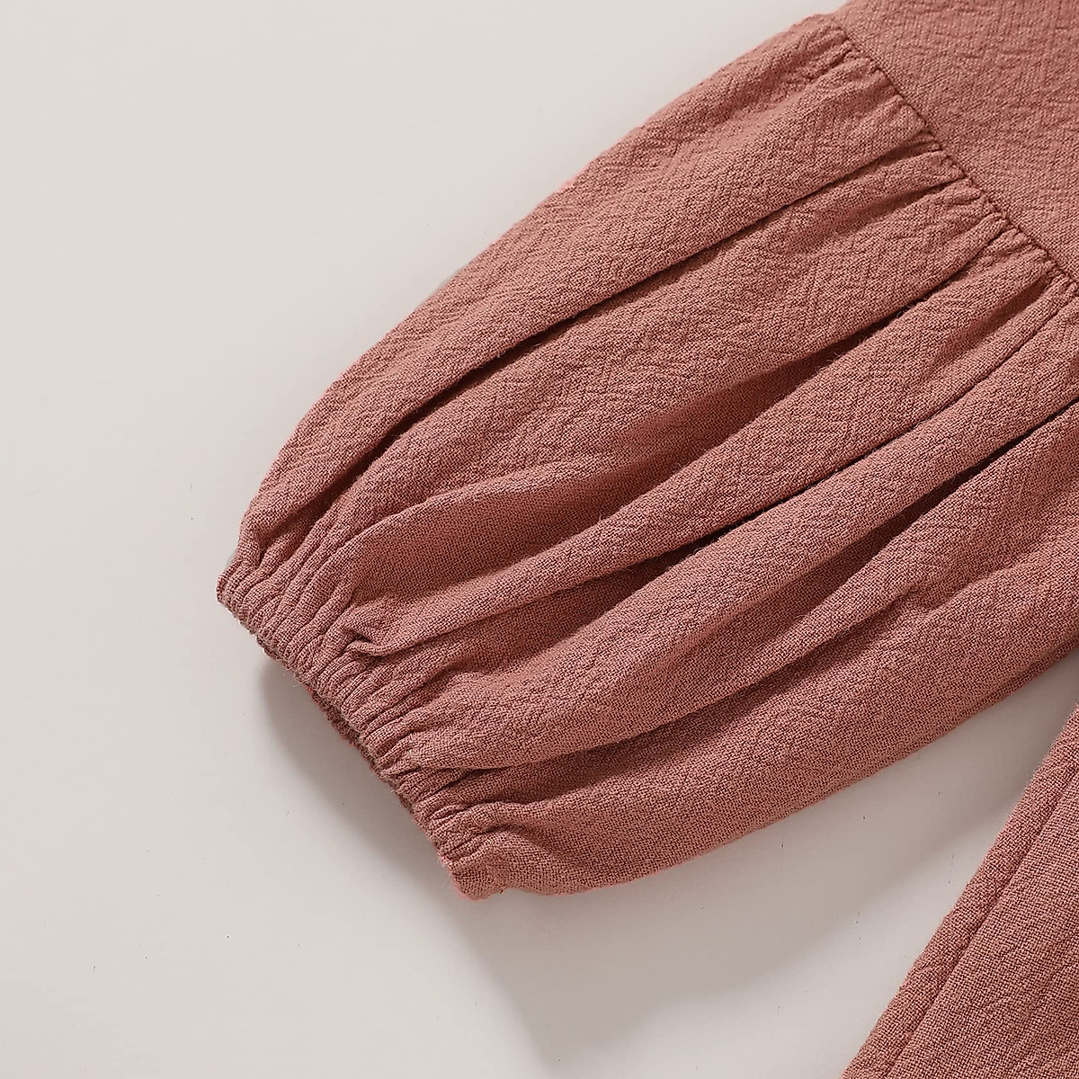 Toddler Kids Baby Girl Dress Lantern Long Sleeve Solid Color Casual Dresses Girls Fall Winter Outfit Clothes (3-4T, Deep Pink)