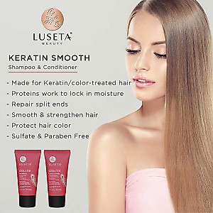 Luseta Keratin Shampoo and Conditioner Smooth and Hydrate Dry Damaged Hair Great for Color Treated Hair Sulfate Free and Gluten Free1.01 Fl Oz×2