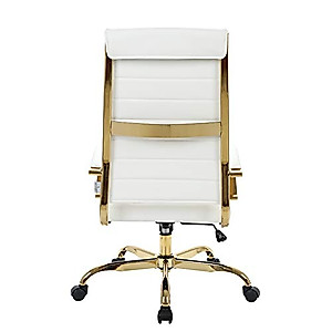LeisureMod Benmar Modern High-Back Adjustable Swivel Leather Office Chair with Gold Frame (White)