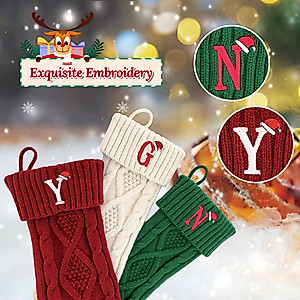 Ulico Christmas Stockings with Initials, 18’’ Large Embroidered Monogram Knit Christmas Stocking,Xmas Stocking for Kids, Holiday and Family Stocking for Fireplace or Party Decoration Red Letter B