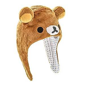 SAZAC San-X Licensed Rilakkuma Animel Beanie Fluffy Beanie Cap Soft Warm Winter Head wear (Rilakkuma-Brown)