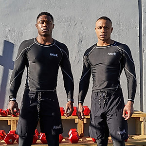 Mens Compression Shirts Base Layer Athletic Gym MMA BJJ Rash Guard No Gi Full Long Sleeve Rashguard Shirt for Men (Black, Large)