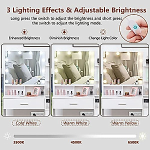 usikey Large Vanity Table Set with Lighted Mirror & Charging Station, Makeup Vanity Dressing Table with 4 Storage Shelves and 4 Drawers, Vanity Desk with 3-Drawer Chest and Cushioned Stool, White