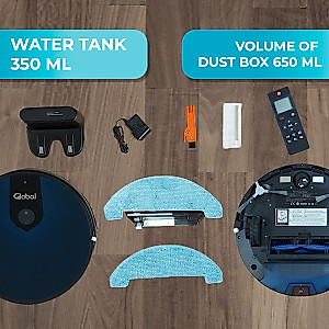 GLOBAL ELECTRONICS Robot Vacuum Cleaner, Wi-Fi, Personalized Cleaning Recommendations, Compatible with Alexa, Good for Pet Hair, Self-Charging, Robotic Vacuum Cleaner for Hardfloor and Carpet Cleaner