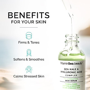 Vitamins and Sea Beauty, Hyaluronic Acid Serum for Face Anti-Aging with Sea Kale, Smoothing Facial Serum Skin Firming Hydrating Rejuvenating, 2 Fl Oz