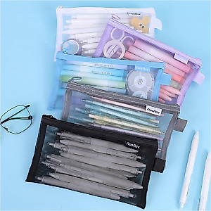 JANEMO 2 Pack Clear Pencil Pouch, Clear Pencil Case, Pencil Bags, Clear Pouch, Clear Makeup Pouc, Clear Make Up Bag, Portable Office Stationery Storage Pouch, White