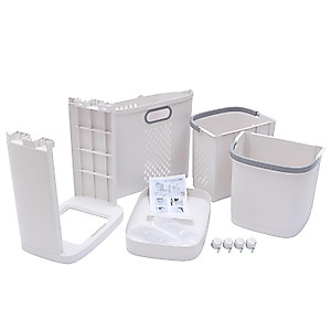 2 Tier Plastic Laundry Basket With Wheels,Movable Household Laundry Basket，Bathroom Clothes Storage Basket Cart,Floor-Standing Hand-Held Laundry Basket for Home,White