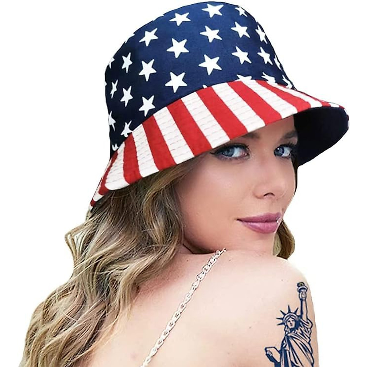 RainFlowwer American Flag Bucket Hat 4th July Hat Fisherman Independences Days Hats for Women Men Boys Girls Sun Beach Cap Travel Summer Packable Fashion