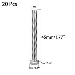 20 Pcs M4 Hex Bolt M4-0.7 x 45mm UNC Hex Head Screw Bolts A2-70(304) Stainless Steel Fully Threaded Hex Tap Bolts，Plain Finish，Fully Threaded (M4 x 45mm)