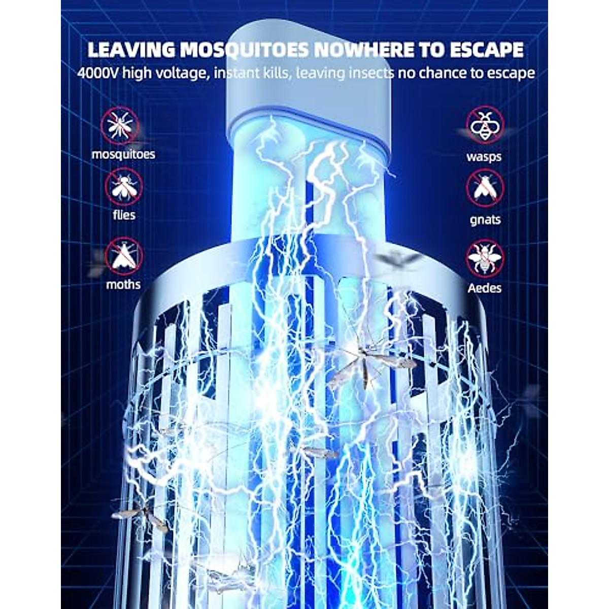 Minimoon Bug Zapper Outdoor 4000V Electric Mosquito Zapper 20w Fly Zapper for Backyard Patio Balcony Garage