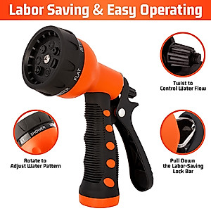 NEXCOVER Garden Hose Nozzle Sprayer - 7 Adjustable Watering Patterns Nozzle for Water Hose, Non-Slip Garden Spray Nozzle for Car Washing, Watering Plants, Pets Showering, Lawns Cleaning, Orange