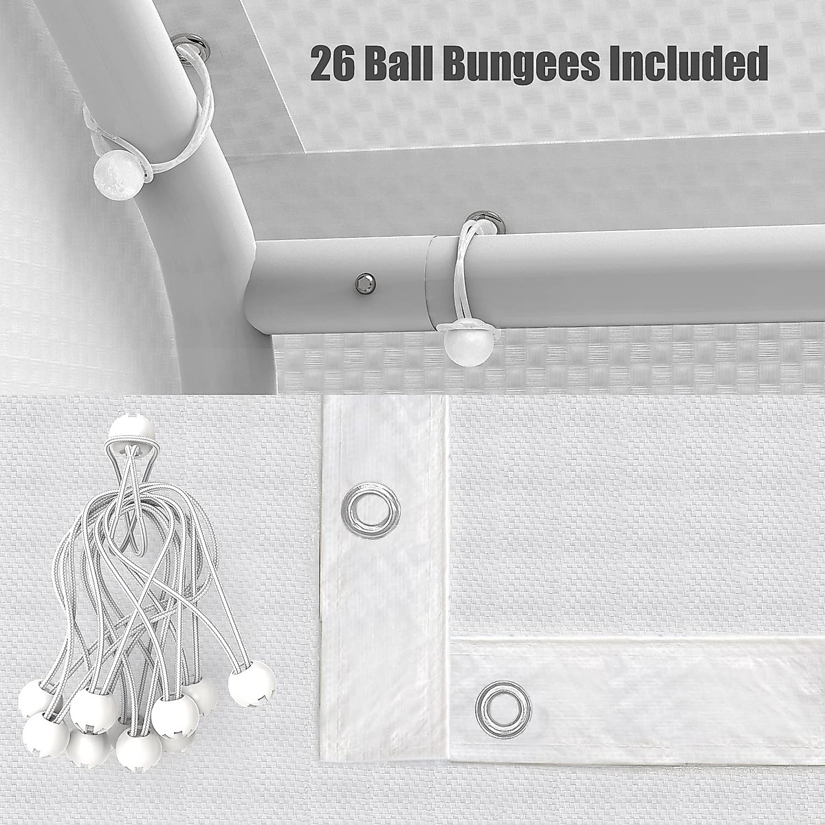 10x20 ft Carport Car Replacement Canopy Cover for Tent Party Top Garage Shelter with 26 Ball Bungees(Only Cover, Frame Not Included), white